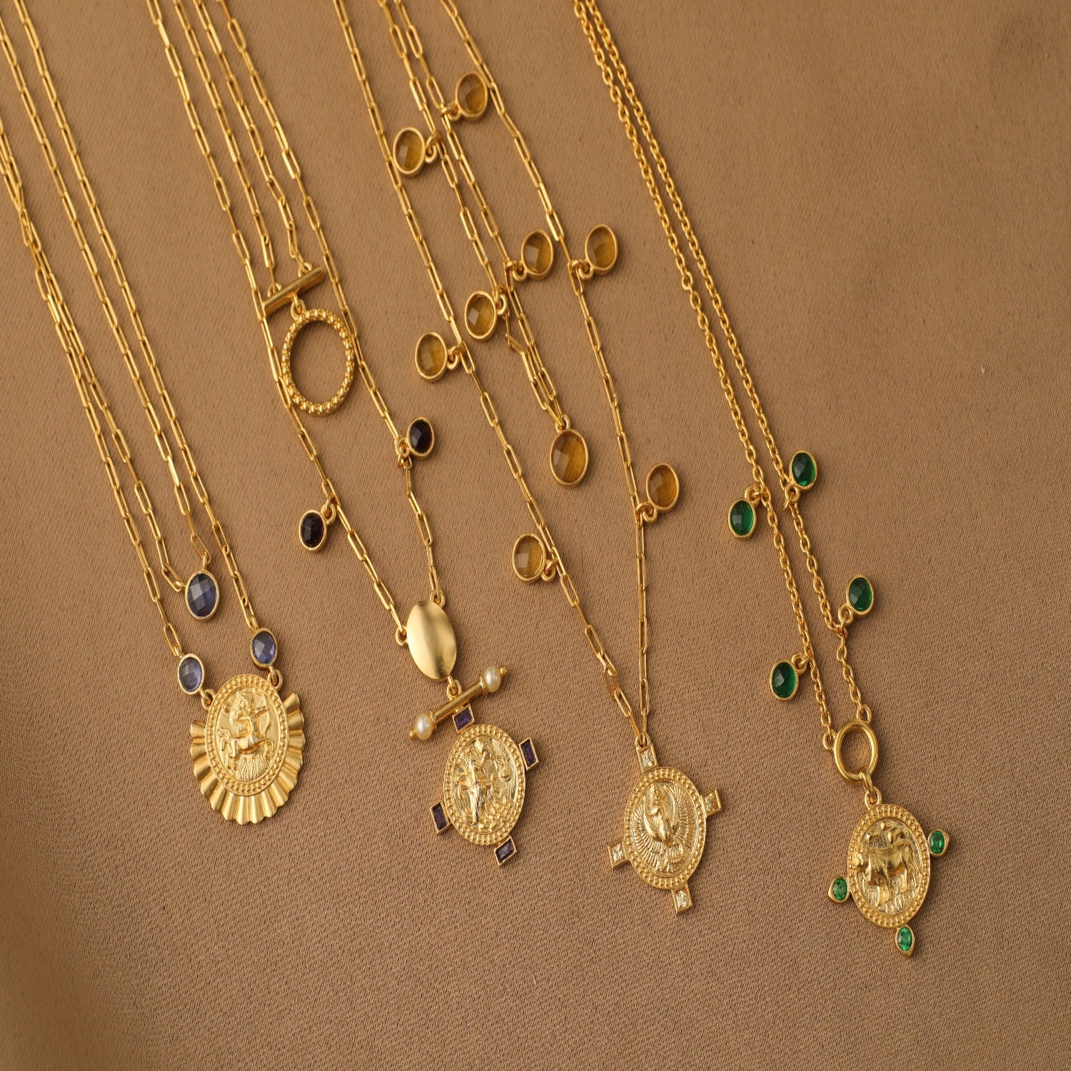 Discover Emerald Taurus Zodiac Coin Gold Plated Silver Necklace Paksha