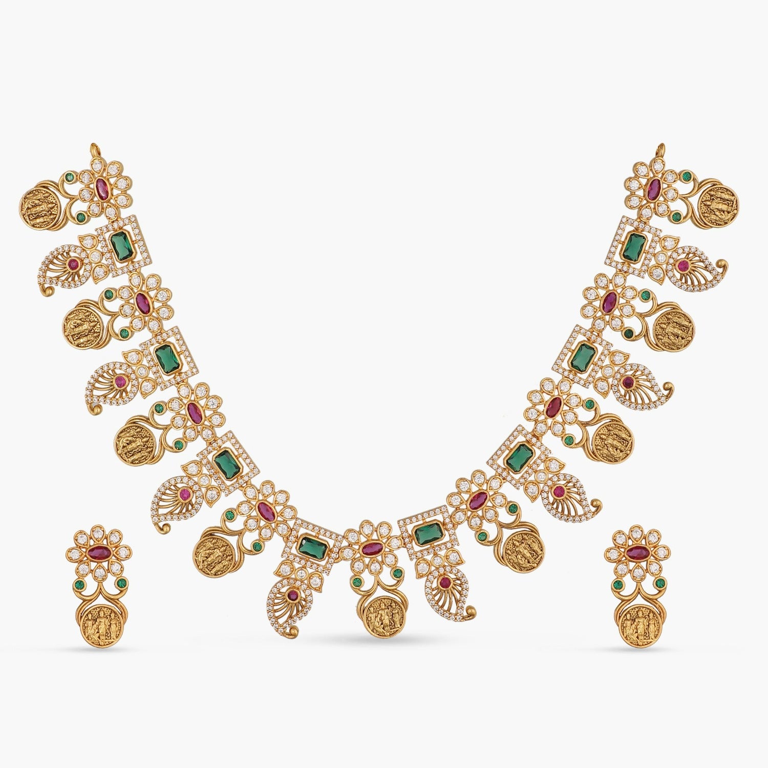 Shop Paksha s Ram Parivaar Kempu Necklace Set Silver Jewelry