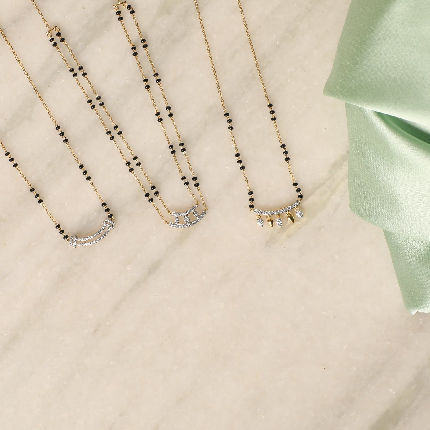 Shop ARKA CZ Silver Mangalsutra Black Beads Cubic Zirconia Paksha