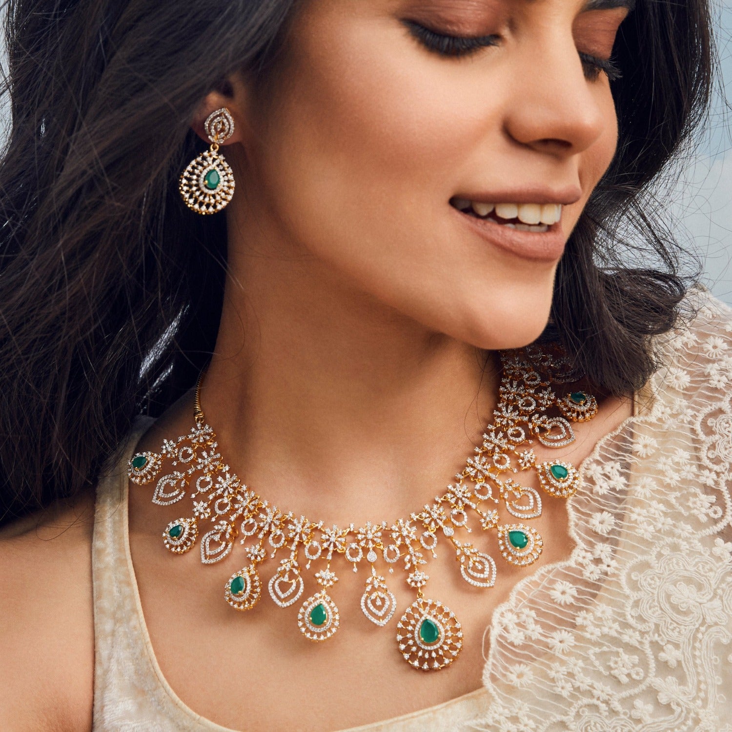 Buy Enchanting Shine CZ Silver Necklace Set from Paksha Onlline