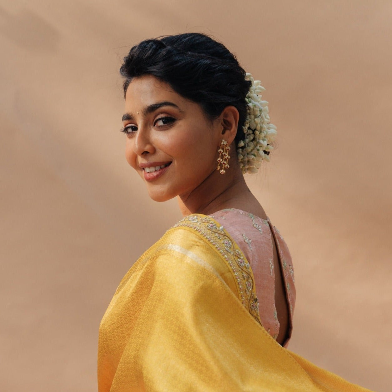 Earrings with yellow saree store